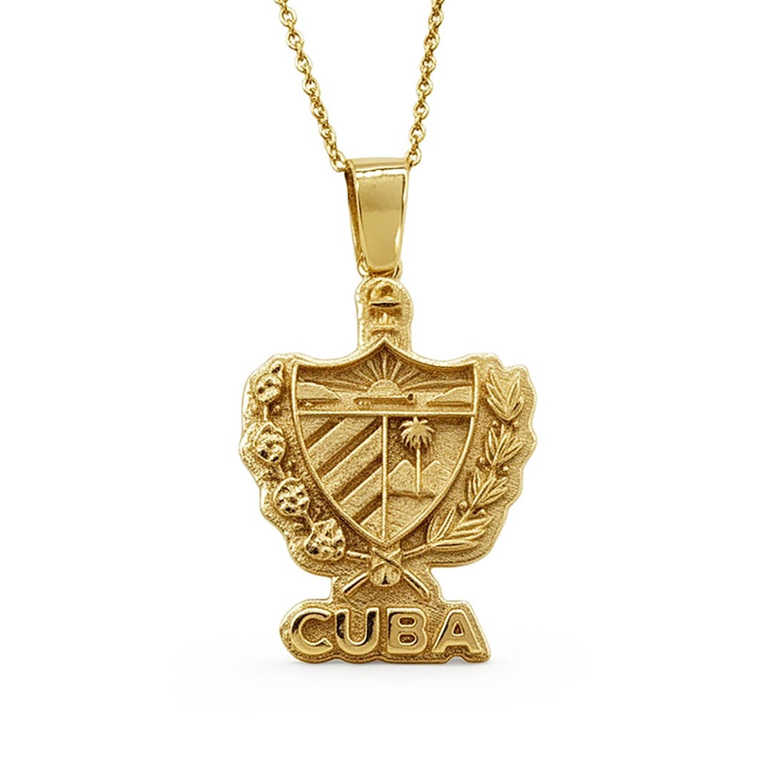 Cuba Coat of Arms Pendant in Solid 14K Gold – Cuban Heritage Necklace ...