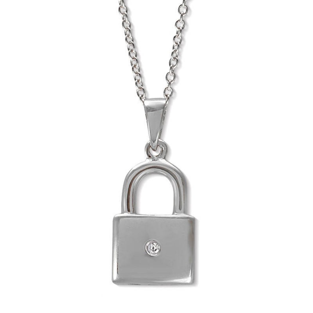 Diamond Love Lock Pendant: Sterling Silver Necklace, 0.08ct Diamond - Etsy