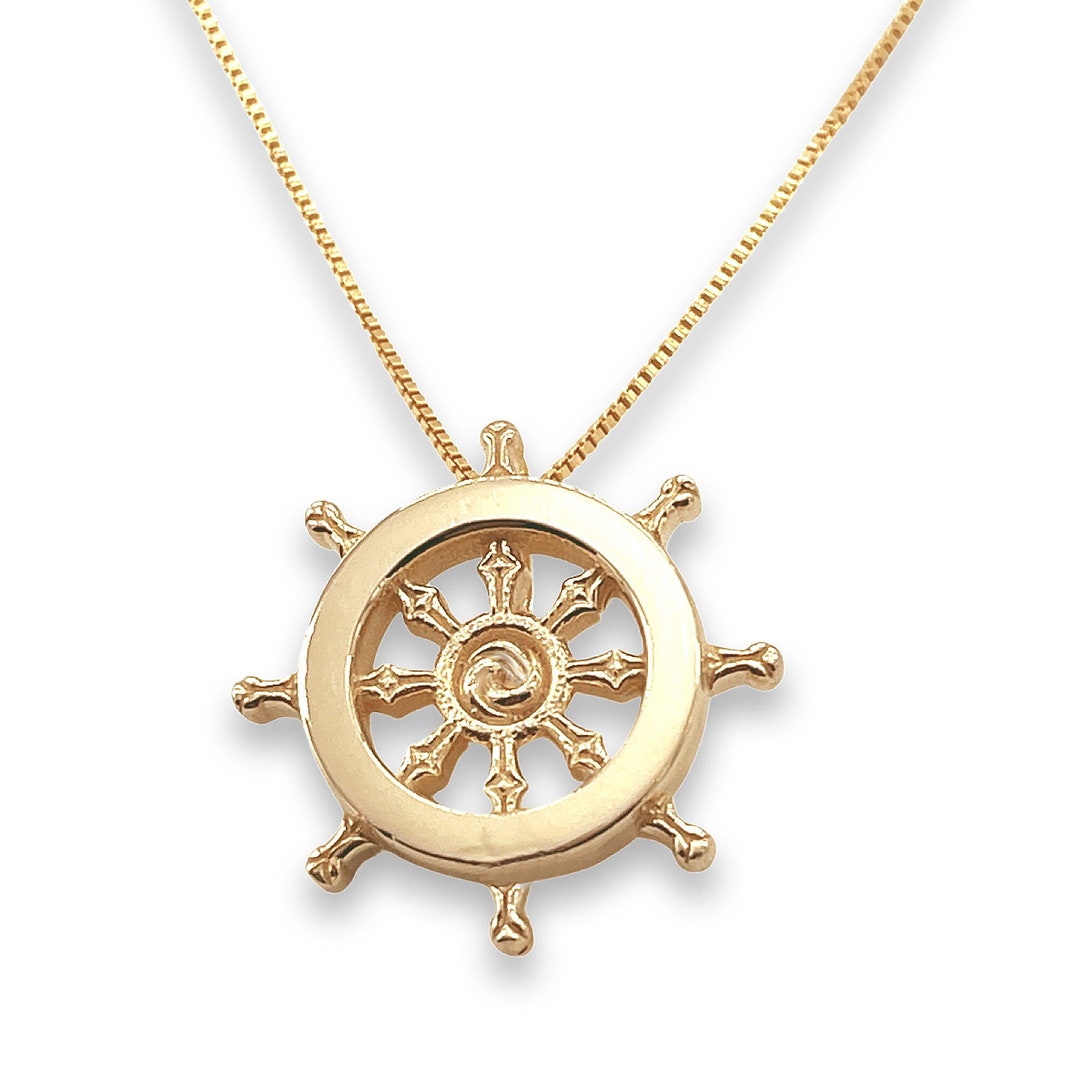 Dharma Wheel Pendant - 8 Fold Path Pendant - Buddhism Charm - 14kt ...
