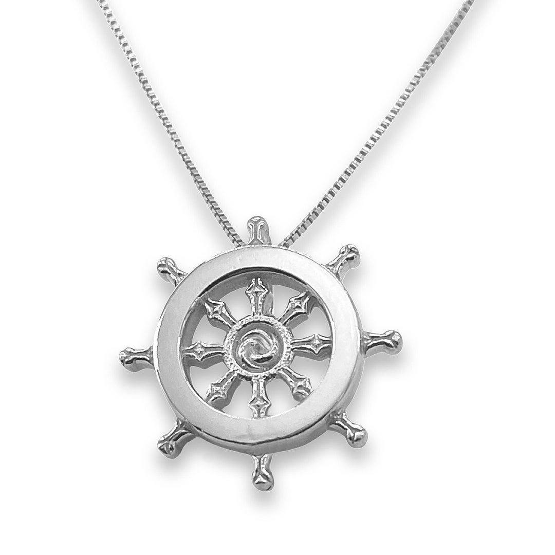Dharma Wheel Necklace Sterling Silver – Buddhist Pendant, Dharma Wheel ...