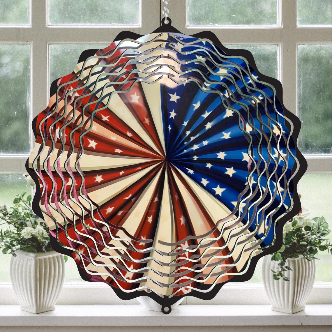 American Flag Circular Wind Spinner, Patriotic Flag Wind Spinner, Red ...