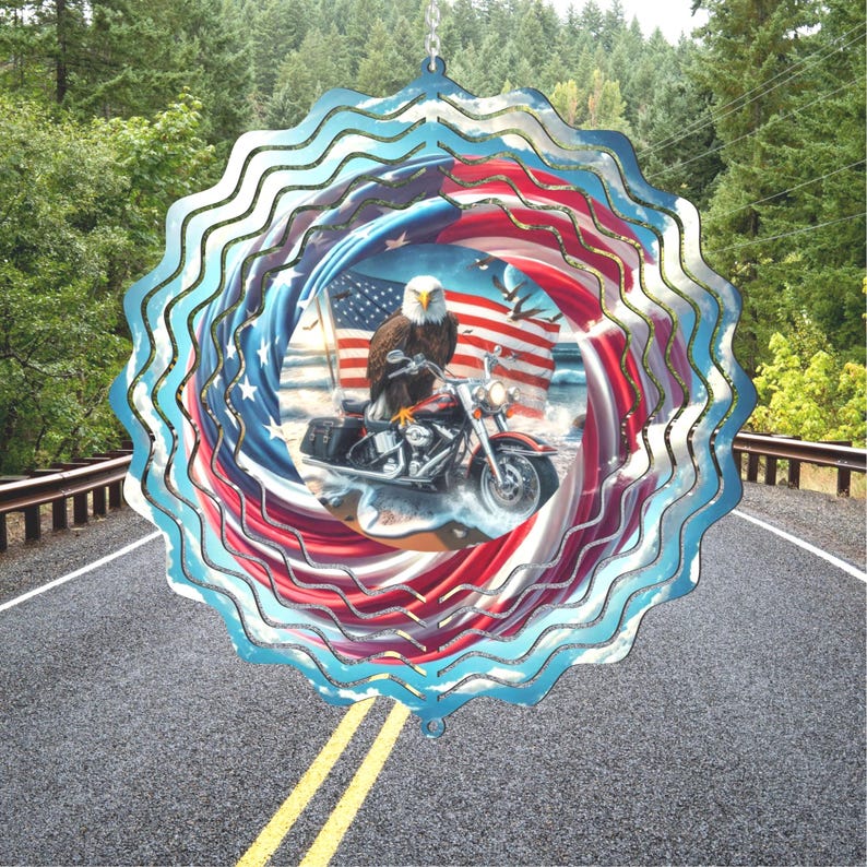 Patriotic Eagle Motorcycle Wind Spinner: American Flag Aluminum Yard ...