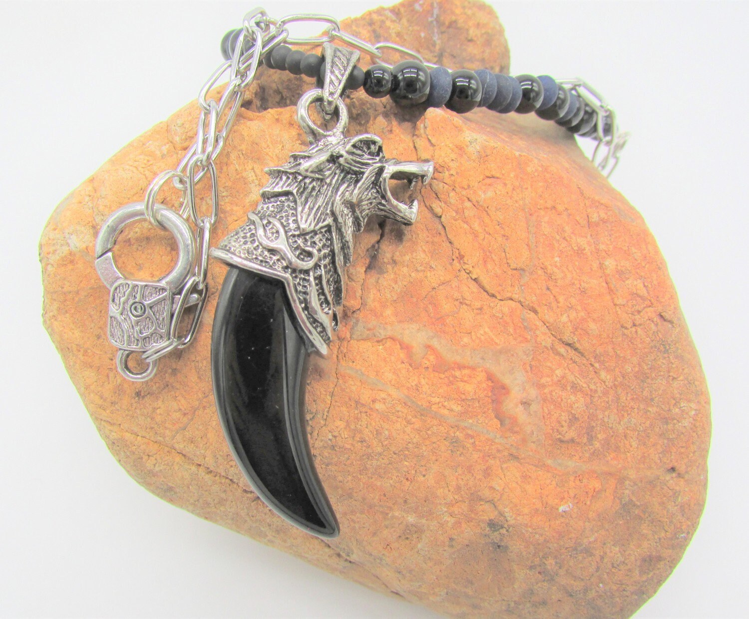 Solid Black Onyx Claw in Wolf Head Amulet With Onyx Gemstones - Etsy