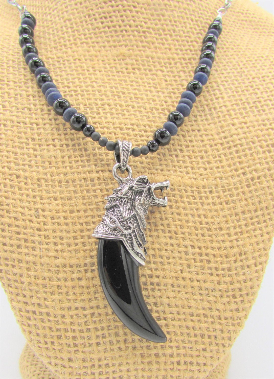 Solid Black Onyx Claw in Wolf Head Amulet With Onyx Gemstones - Etsy