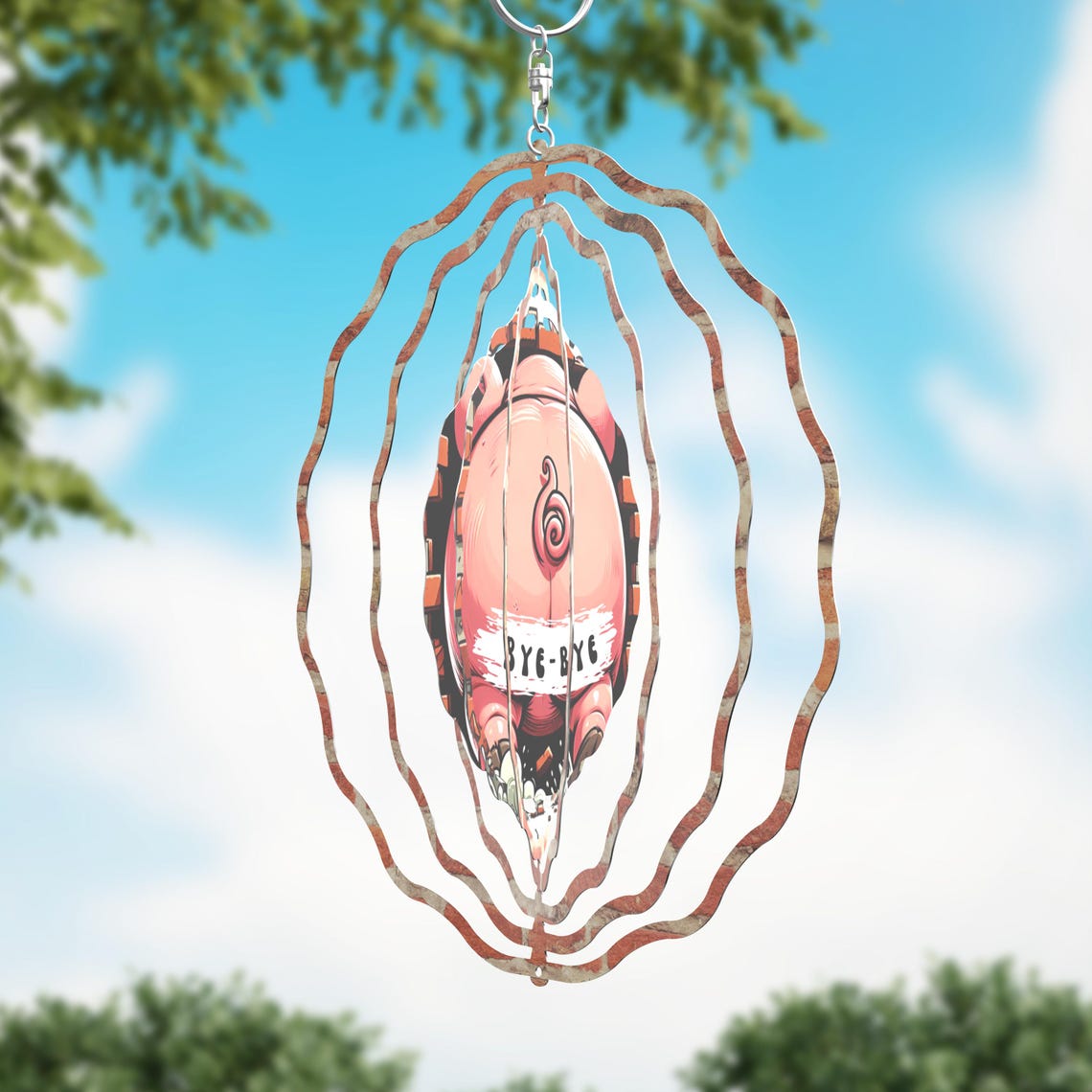 Fat Pink Pig Breaking Through a Brick Wall Wind Spinner, Pink Pig Wind ...