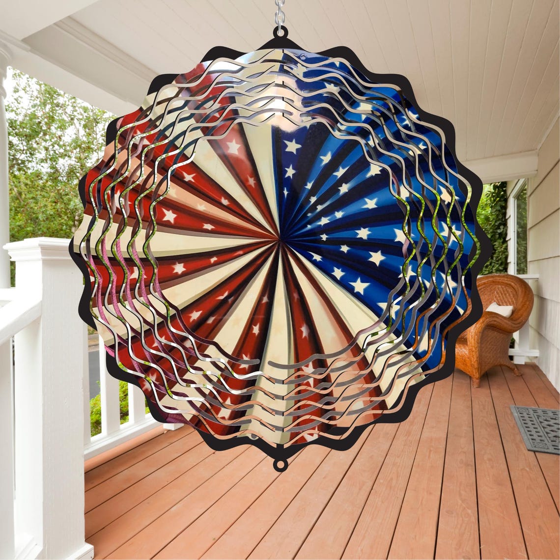 American Flag Circular Wind Spinner, Patriotic Flag Wind Spinner, Red ...