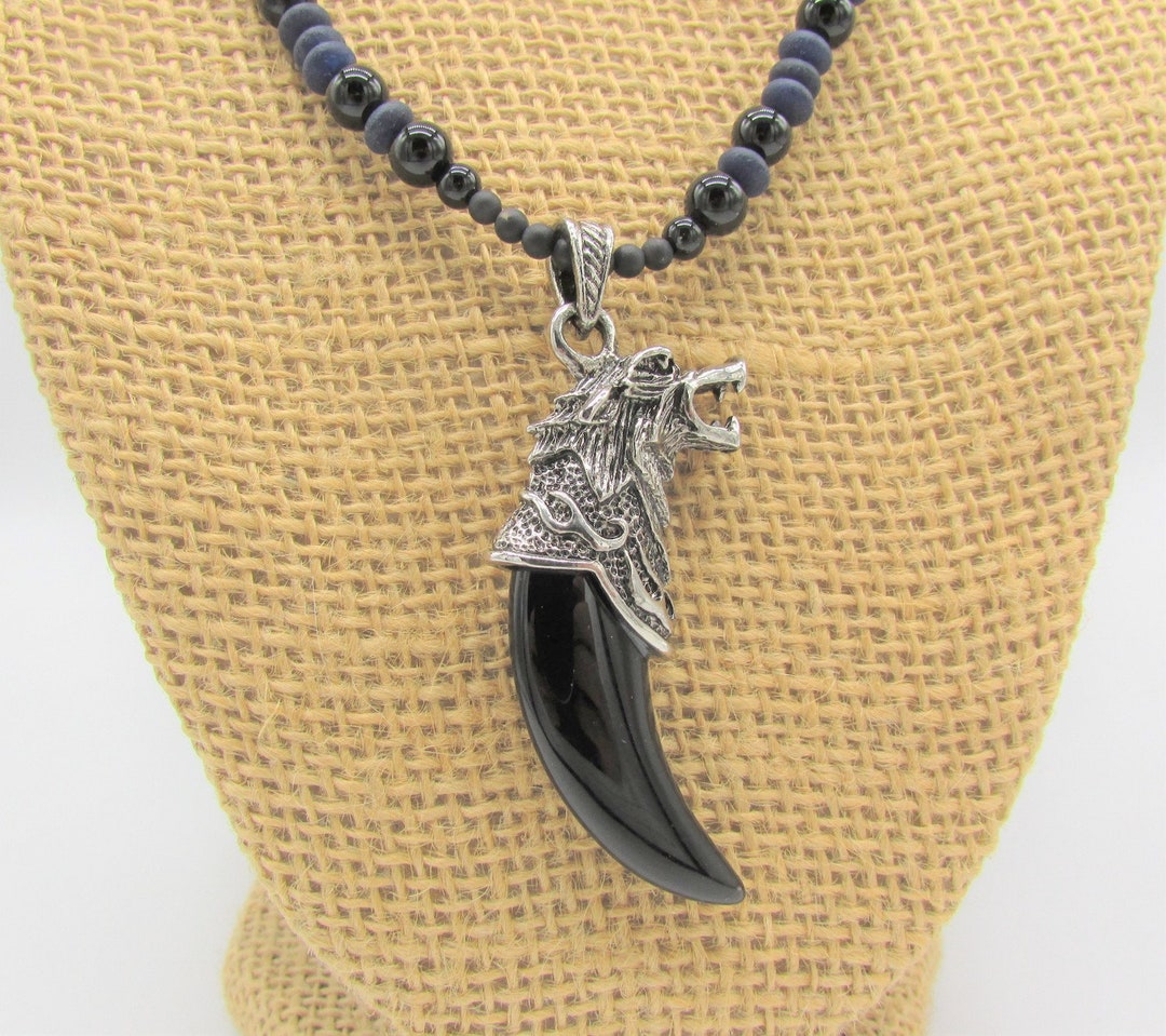 Solid Black Onyx Claw in Wolf Head Amulet With Onyx Gemstones - Etsy