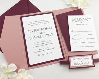 Navy and Dusty Rose pocket folder invites with belly band Navy | Etsy