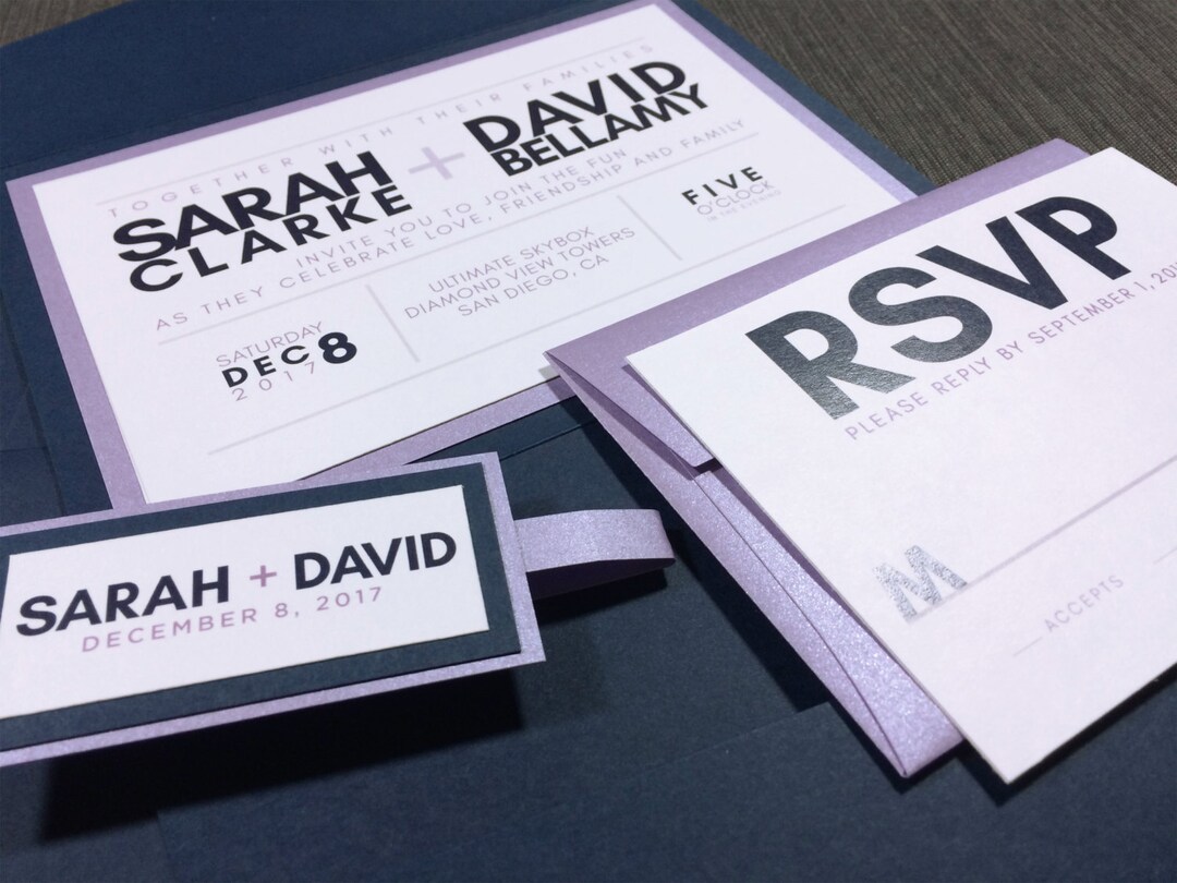 Fun Navy and Periwinkle Wedding Invitations, Modern Wedding, Blue and ...