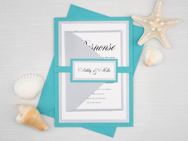 AQUA Wedding Invitations Beautiful Turquoise and Silver | Etsy