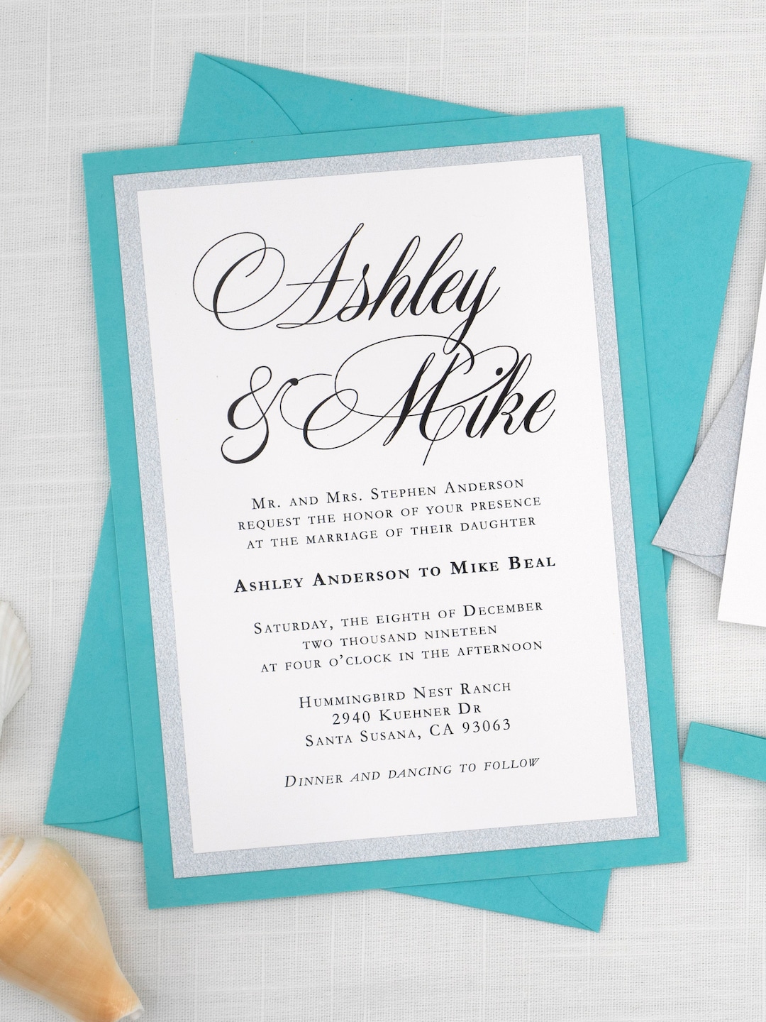 AQUA Wedding Invitations, Beautiful Turquoise and Silver Wedding ...