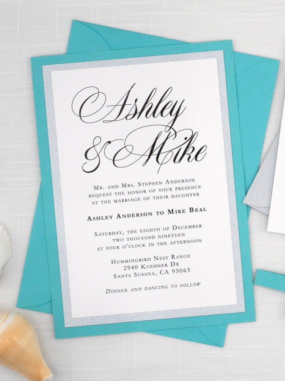 Invitaciones De Boda Plegables De Bolsillo De Color Turquesa Venta Al