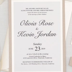 TAN and CREAM IVORY Wedding Invitation, Classic Elegant Font for a ...