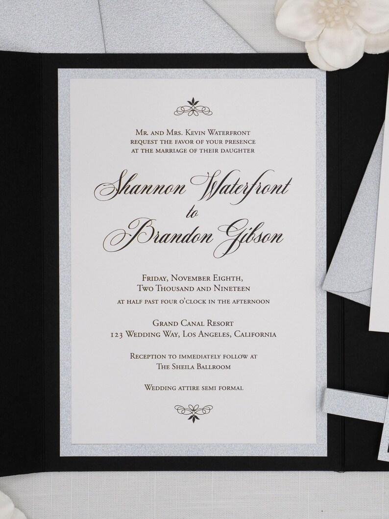 Black and White Wedding Invitations With Silver Envelopes: Formal ...