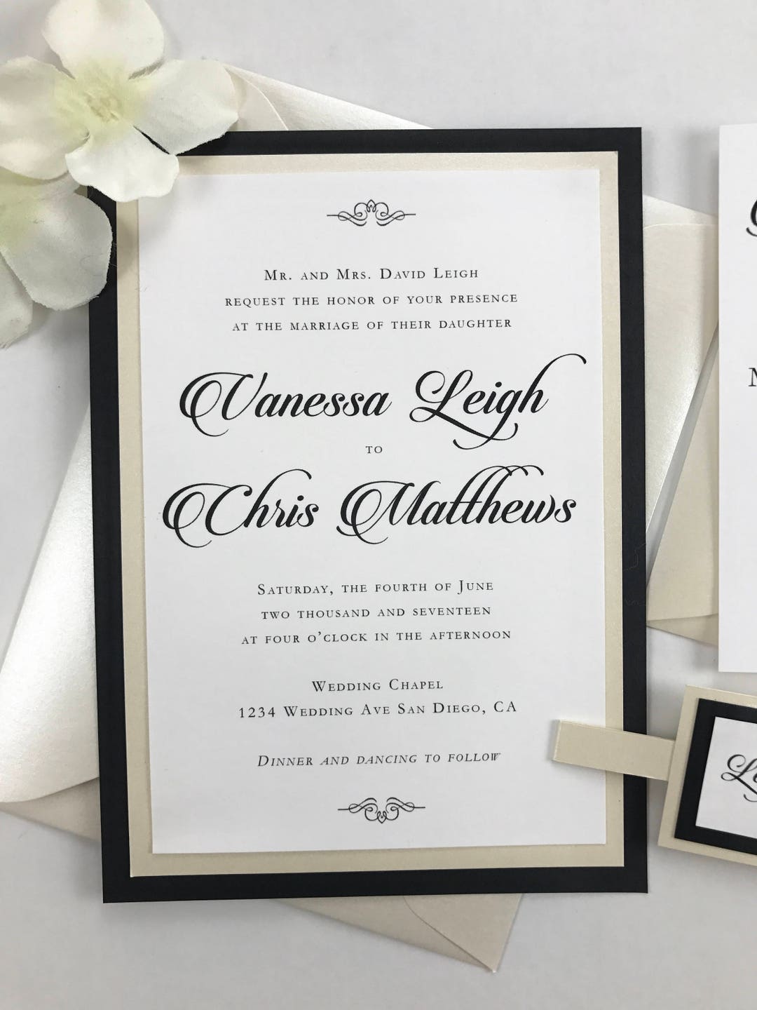 Traditional Black and Cream Wedding Invitations, Handmade Wedding ...