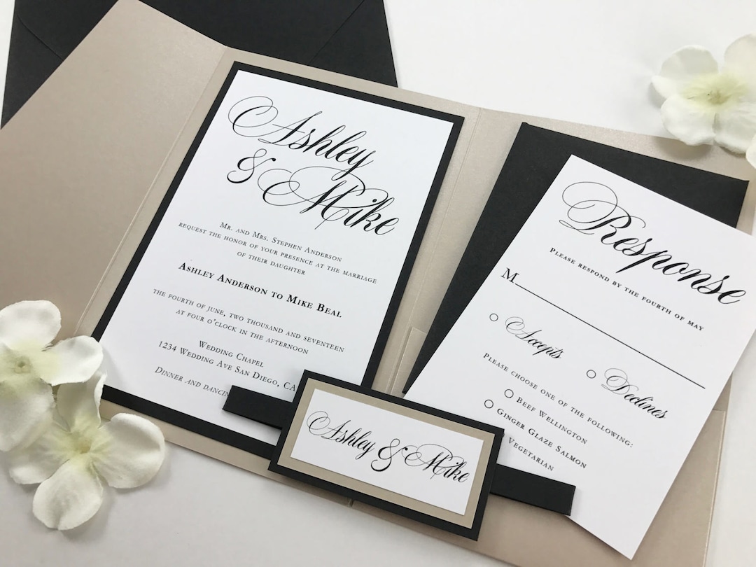 Ivory & Black Pocket Wedding Invitations With RSVP - Etsy