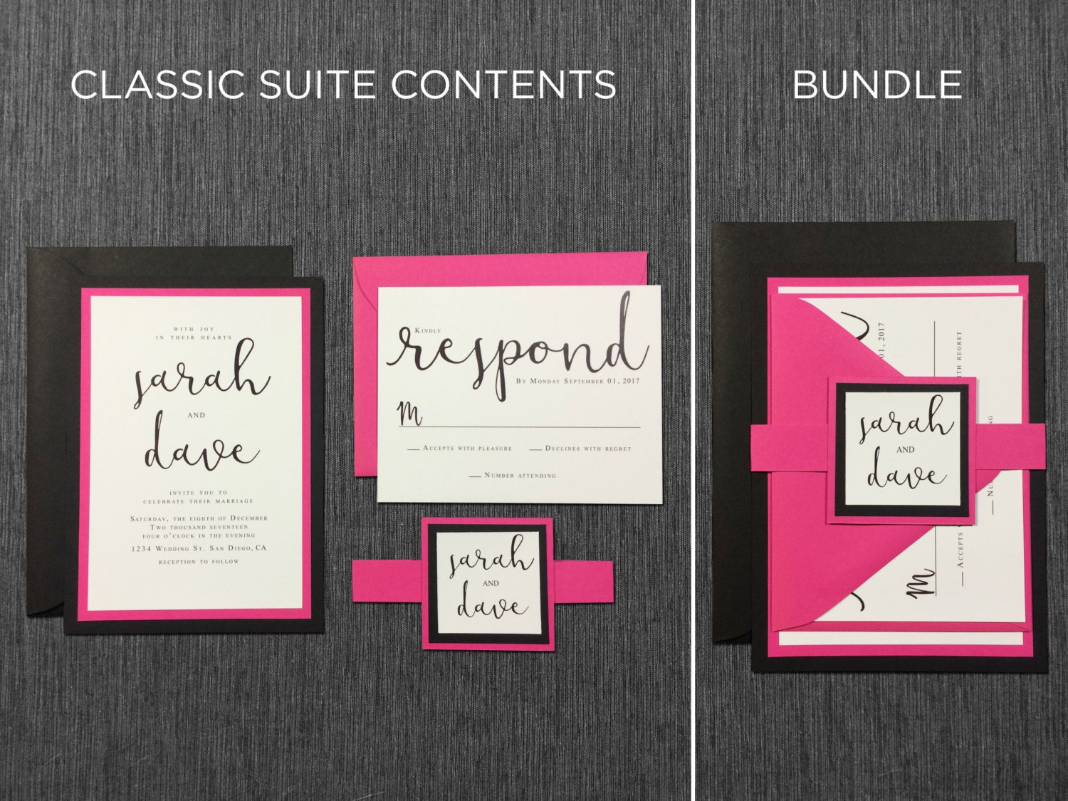 Black and Pink Wedding Invitations Fuschia Wedding Classic | Etsy