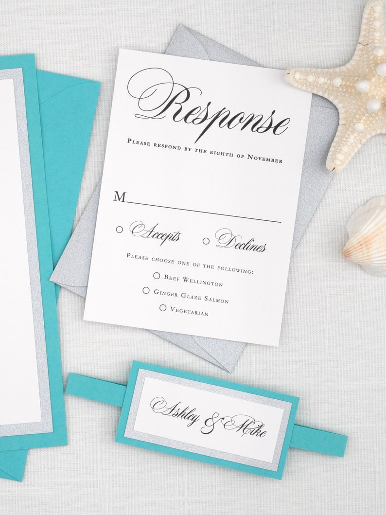 AQUA Wedding Invitations Beautiful Turquoise and Silver | Etsy
