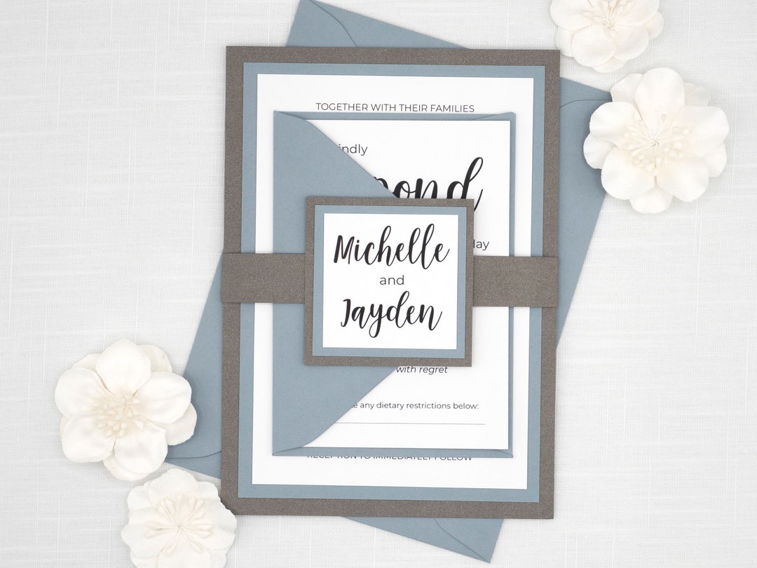 GRAY and DUSTY BLUE Wedding Invitation Set, Beautiful Modern Wedding ...