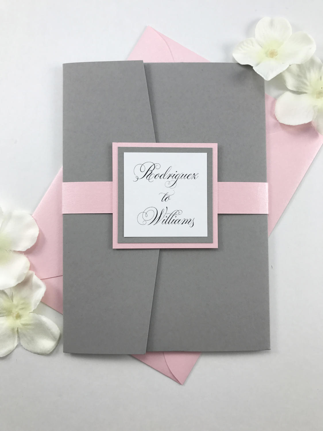 Lovely Grey and Light Pink Wedding Invitation Bundle Classic | Etsy