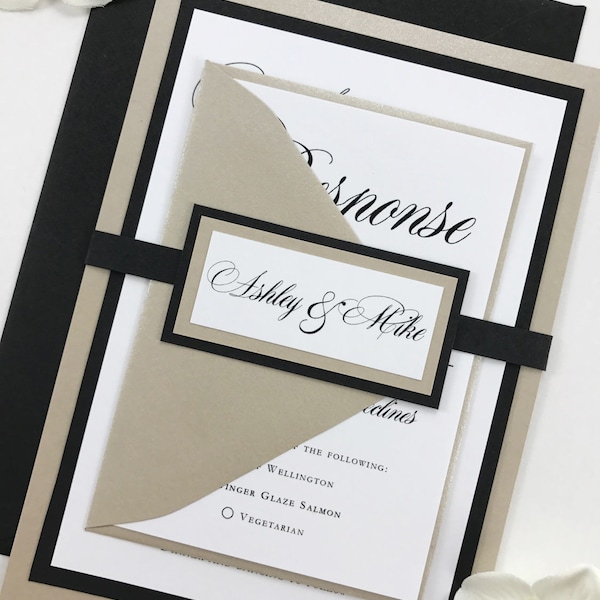 Black and Cream Wedding Invitation - Etsy