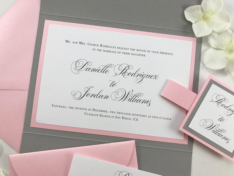 Blush Pink and Gray Pocket Invitations Beautiful Elegant - Etsy