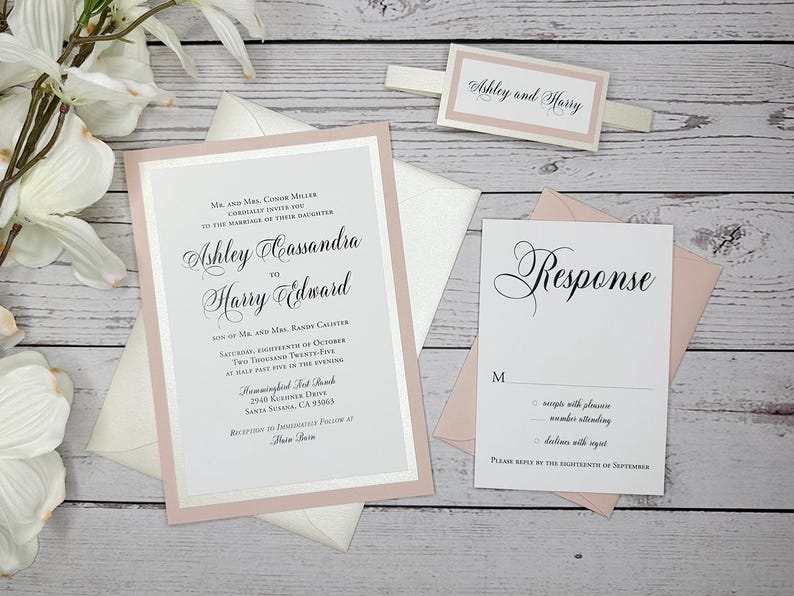 Elegant Script Wedding Invitation Set: Dusty Pink & Champagne - Etsy
