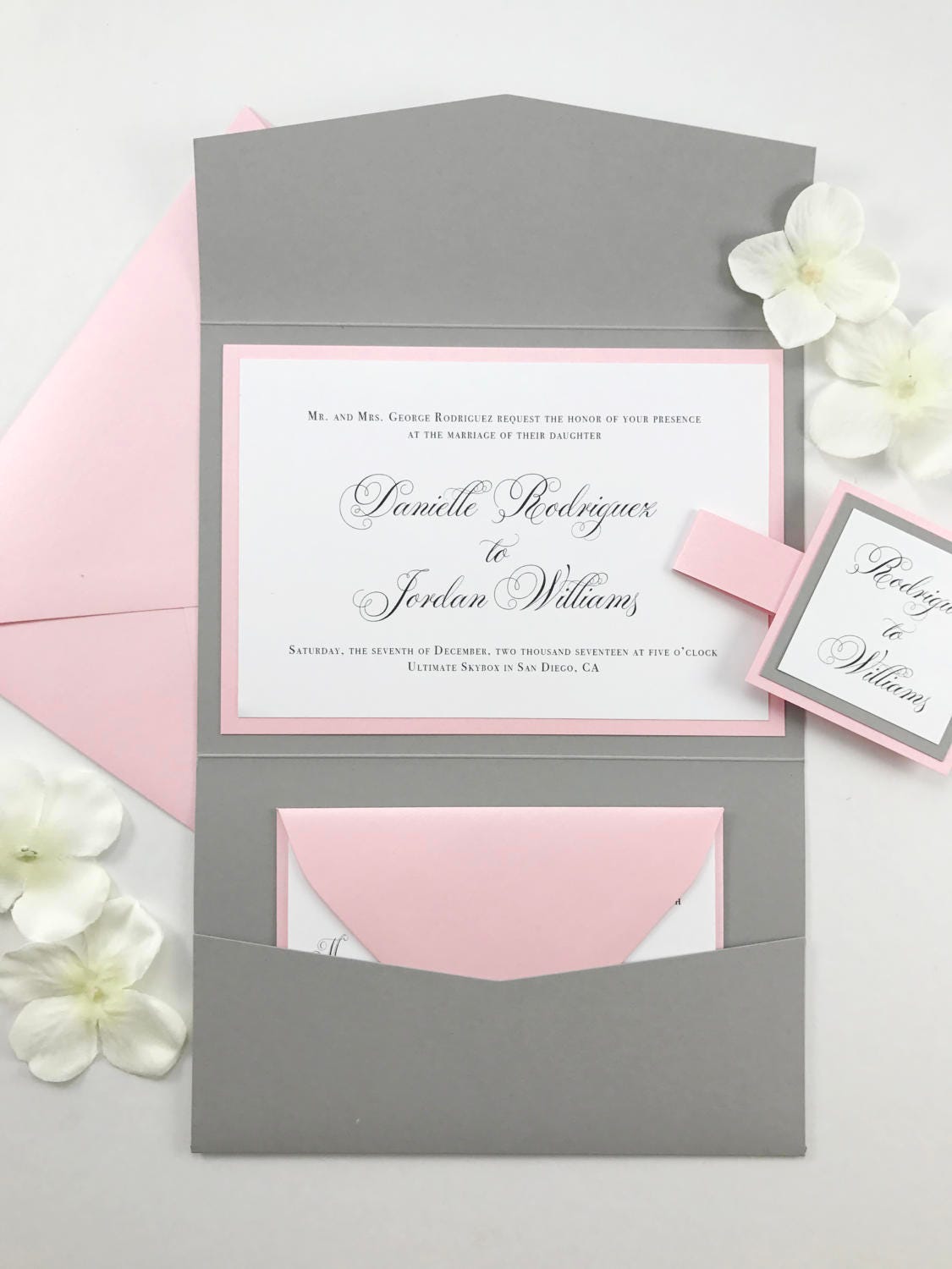 Lovely Grey and Light Pink Wedding Invitation Bundle Classic | Etsy