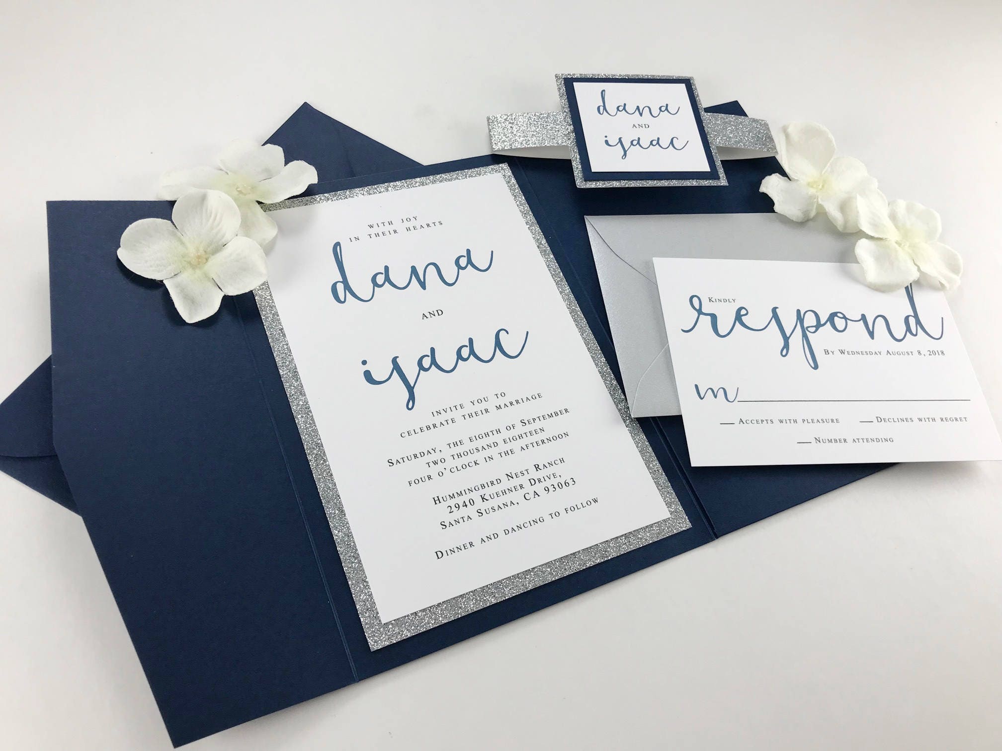 Paper & Party Supplies Navy Midnight blue Pocket wedding invitation ...