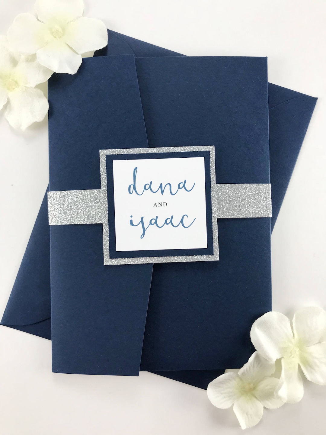 Complete Wedding Invitation Set in Navy and Silver Glitter, Beautiful ...