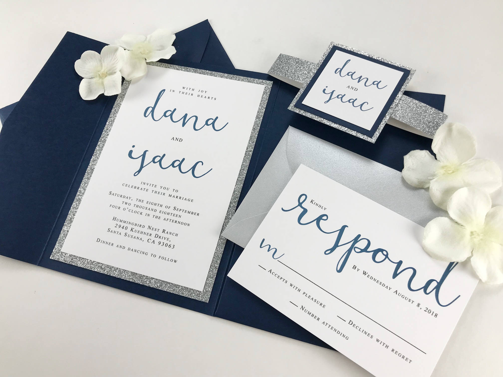 Navy Blue and SILVER GLITTER Wedding Invitation Sets Modern - Etsy