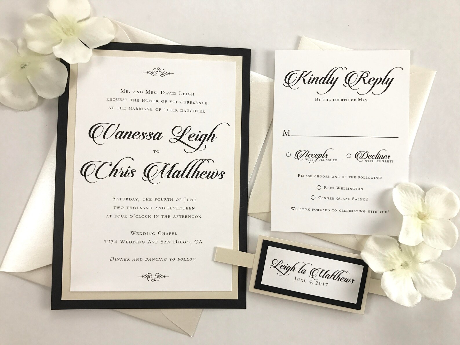 Elegant Wedding Invitations in Black and Ivory Wedding | Etsy