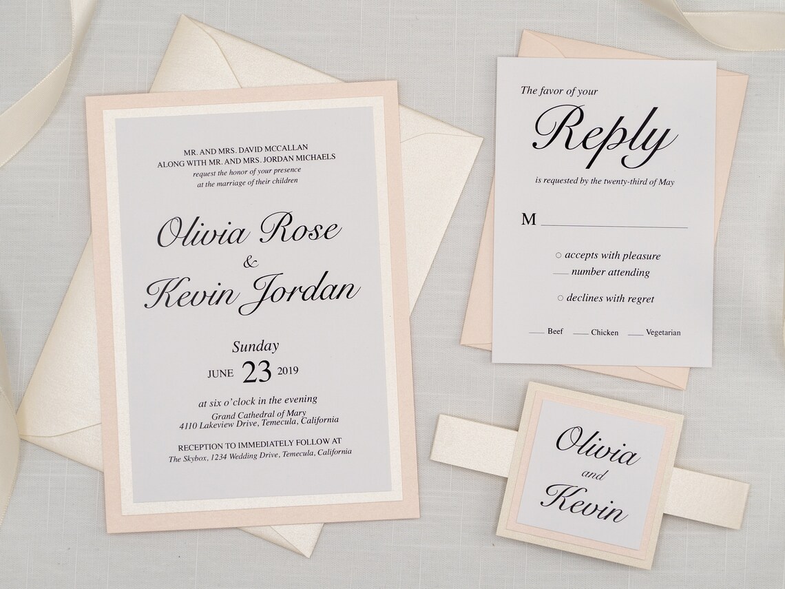 BLUSH WEDDING INVITATIONS with beautiful cream ivory accents | Etsy
