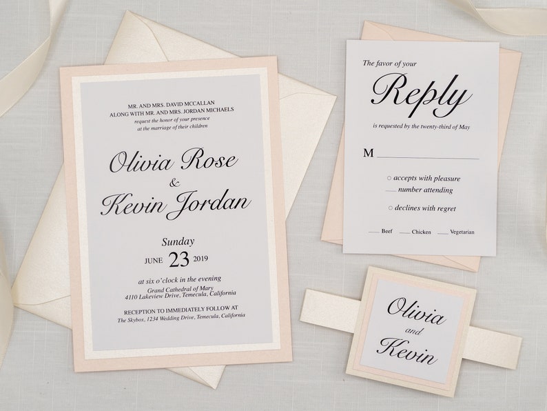BLUSH WEDDING INVITATIONS with beautiful cream ivory accents | Etsy