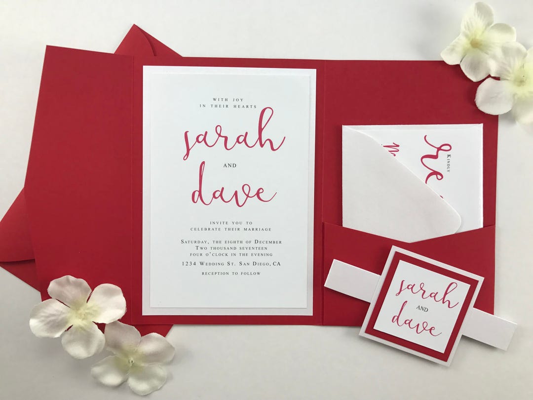Wedding Invitation Bundle, Red and White Wedding Pocket Invites With ...