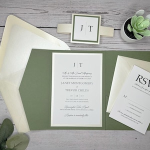 Sage Green Wedding Invitation Set With Pocket Folder, Envelopes, Rsvp Card and Belly Band ...