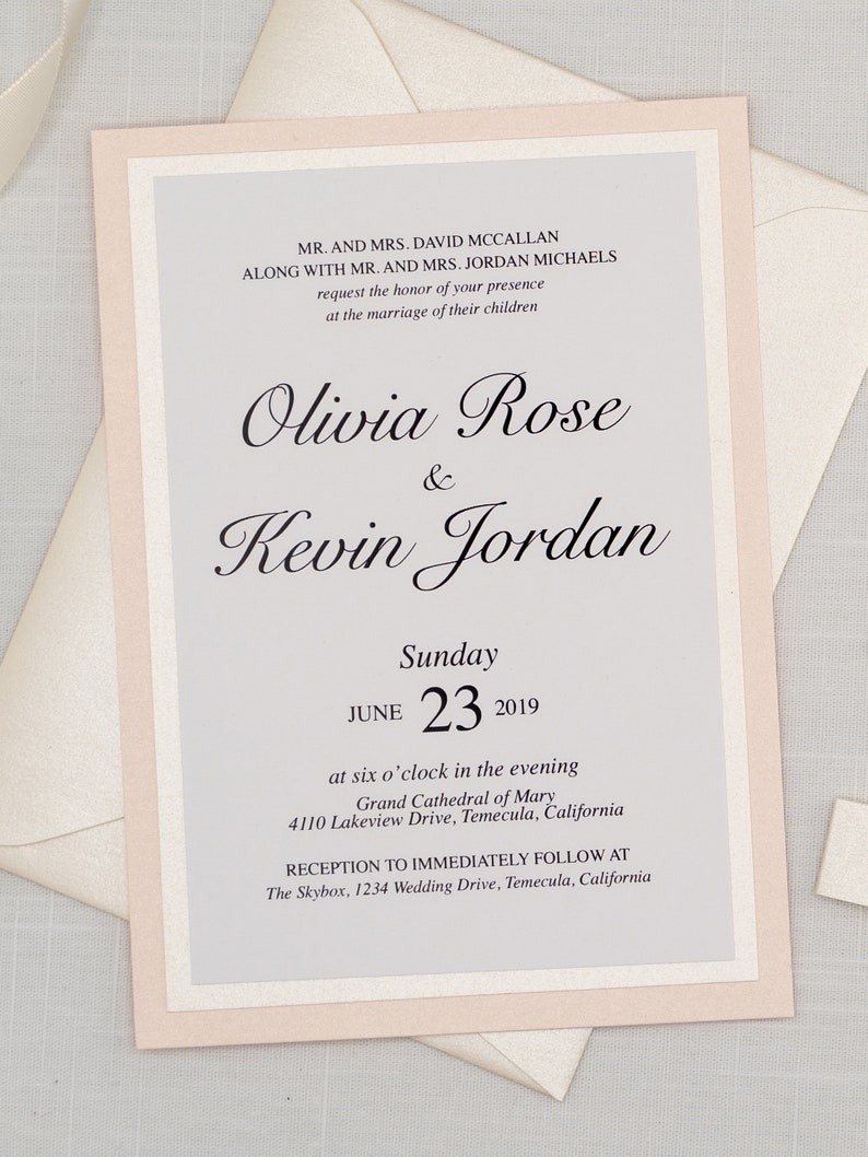 BLUSH WEDDING INVITATIONS with beautiful cream ivory accents | Etsy