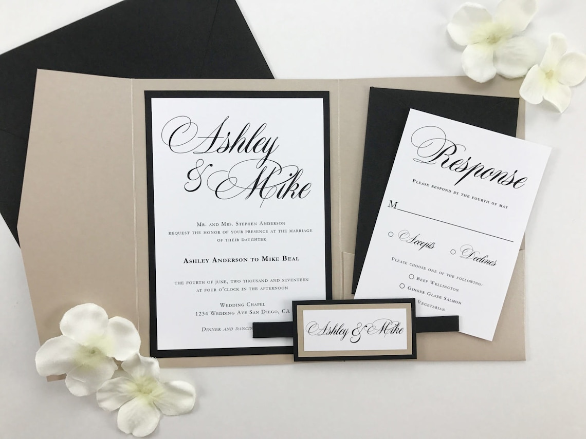 Ivory & Black Pocket Wedding Invitations With RSVP - Etsy