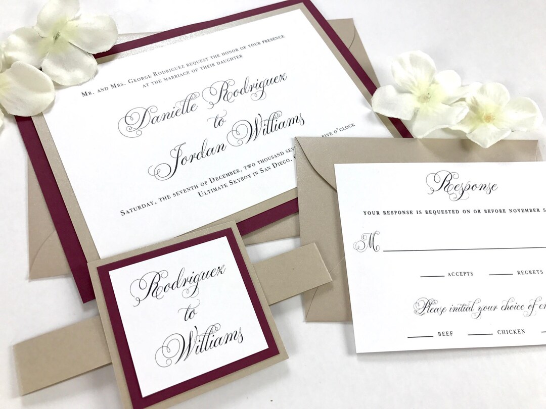 Full Wedding Invitation Set, Invitation, RSVP Card, Envelopes and Belly ...