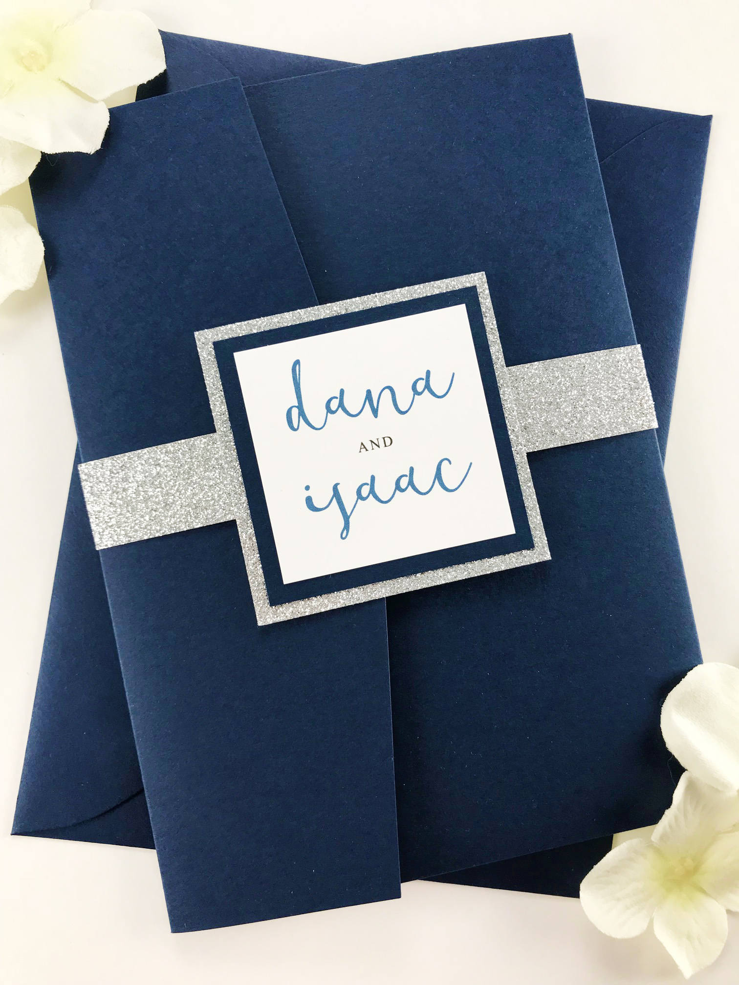 Navy Blue and SILVER GLITTER Wedding Invitation Sets Modern - Etsy