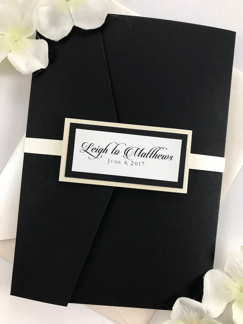 Black and Cream Ivory Pocket Wedding Invitations Bundle With - Etsy