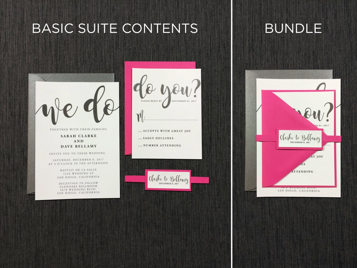 Pink and Gray Wedding Invitations Hot Pink Wedding Fun | Etsy