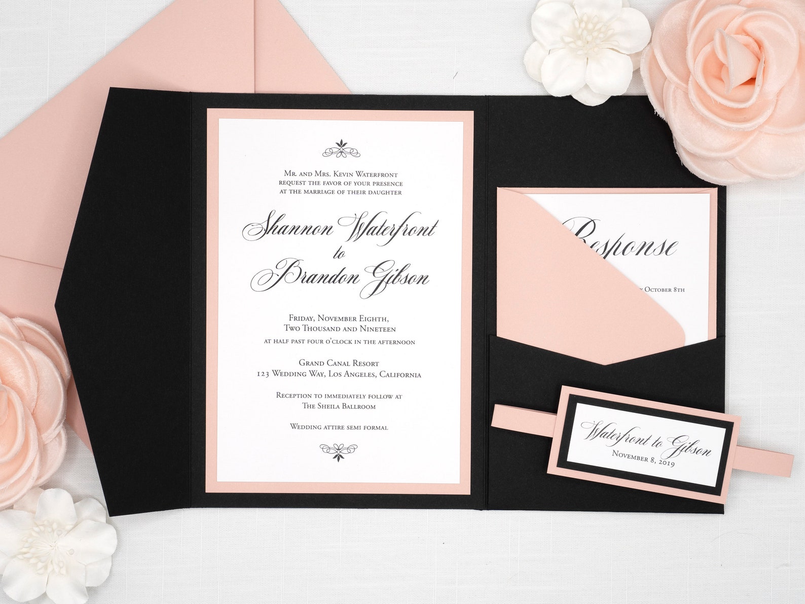 Blush Pink and Black Wedding Invitations Pale Pink Wedding | Etsy
