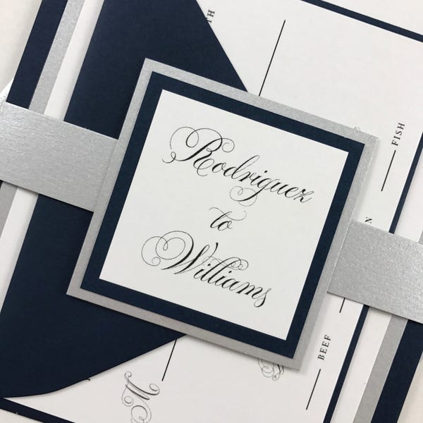 Navy Blue and Silver Wedding Invitations - Etsy