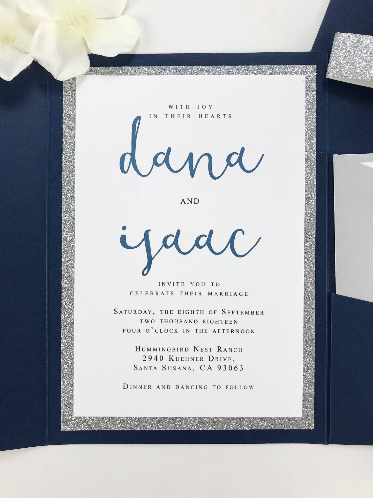 Navy Blue and SILVER GLITTER Wedding Invitation Sets Modern - Etsy