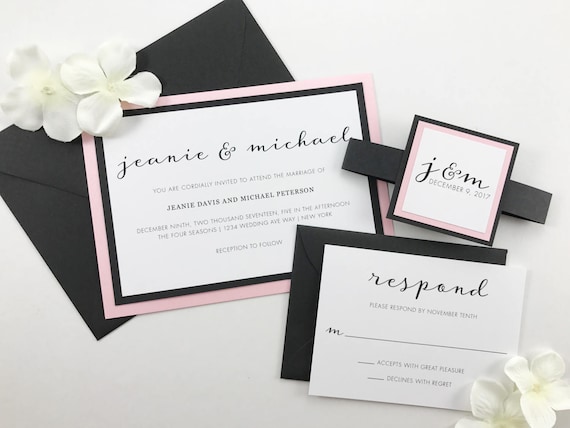 Modern Script Wedding Invitations Elegant Calligraphy Classic | Etsy