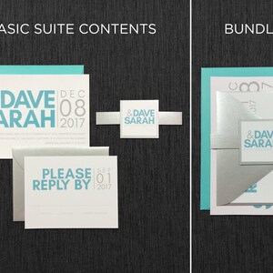 Aqua and Silver Wedding Invitations, Modern Chic Blue Wedding, Teal ...