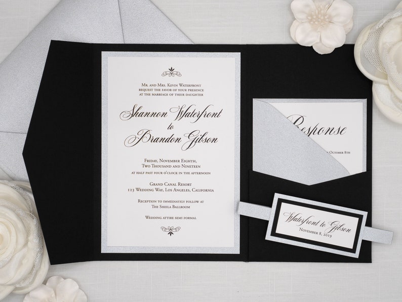 Black and White Wedding Invitations With Silver Envelopes: Formal ...