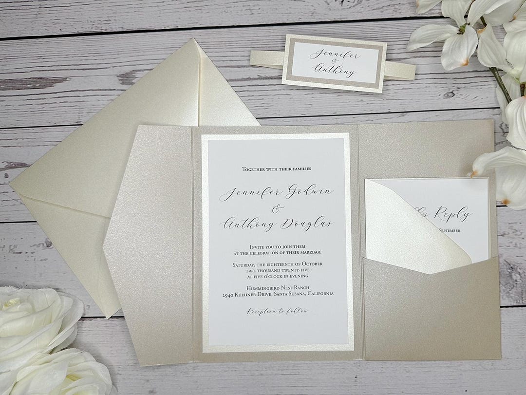Elegant Neutral Wedding Invitations, Classic Beige and Champagne Ivory ...