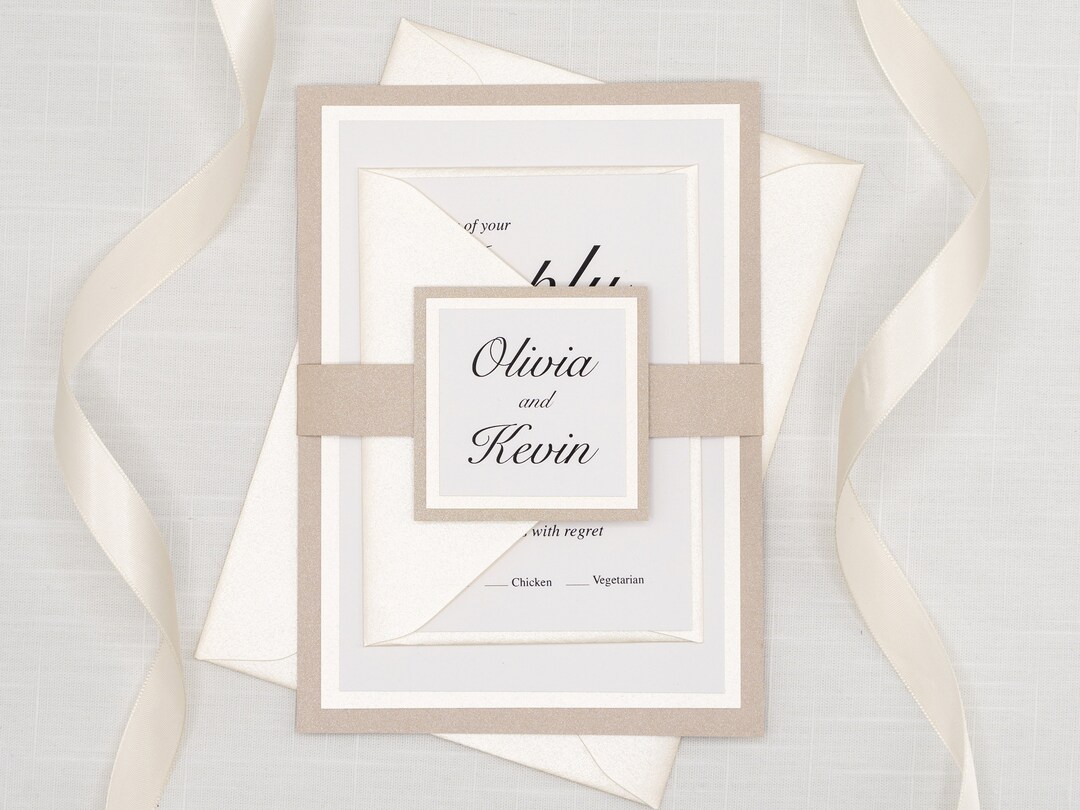 TAN and CREAM IVORY Wedding Invitation, Classic Elegant Font for a ...
